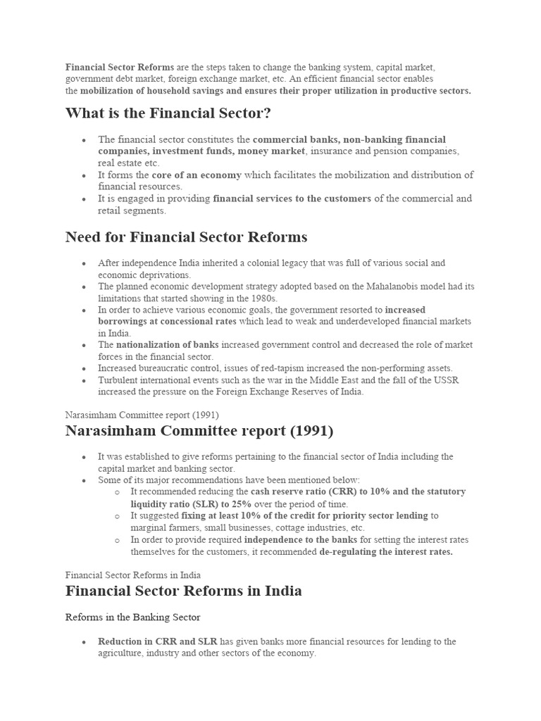 Financial Sector Reforms in India Explained | PDF | Banks | Foreign ...