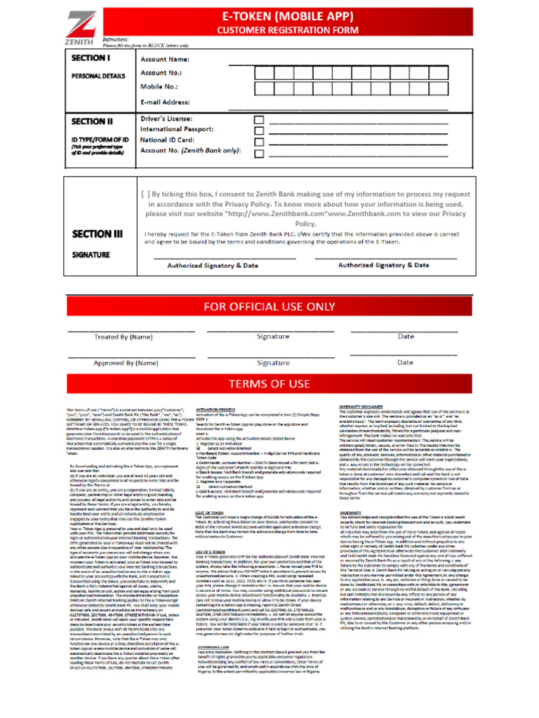 E Token Customer Registration Form | PDF