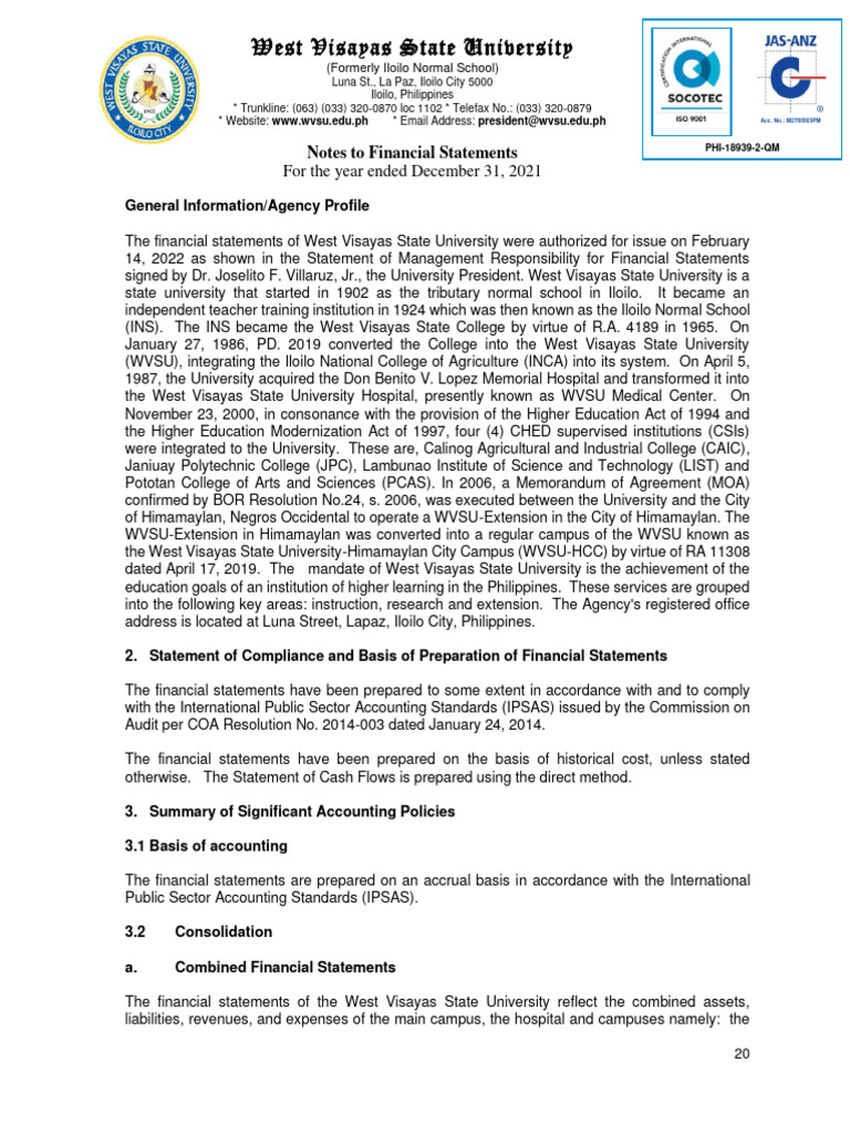 09-WVSU2021 Part1-Notes To FS | PDF | Depreciation | Balance Sheet