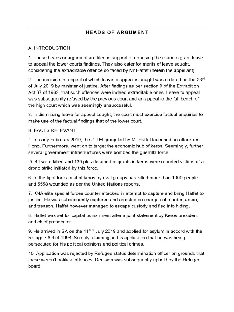 Heads of Argument | PDF | Extradition | Refugee