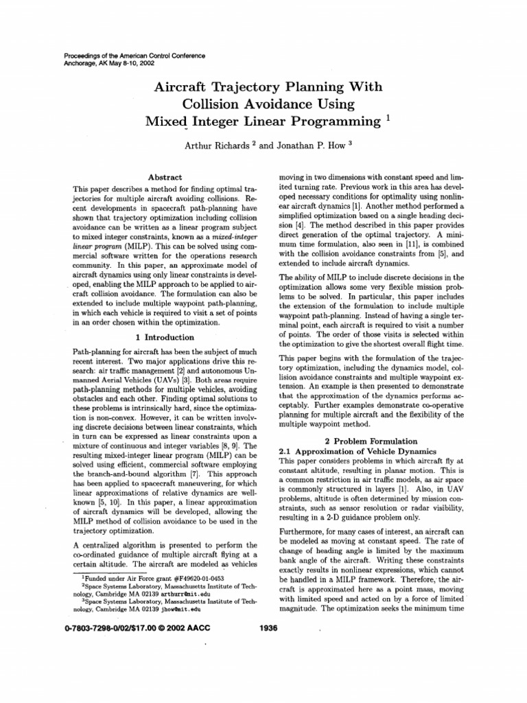 Aircraft Trajectory Planning With Collision Avoidance Using Mixed ...