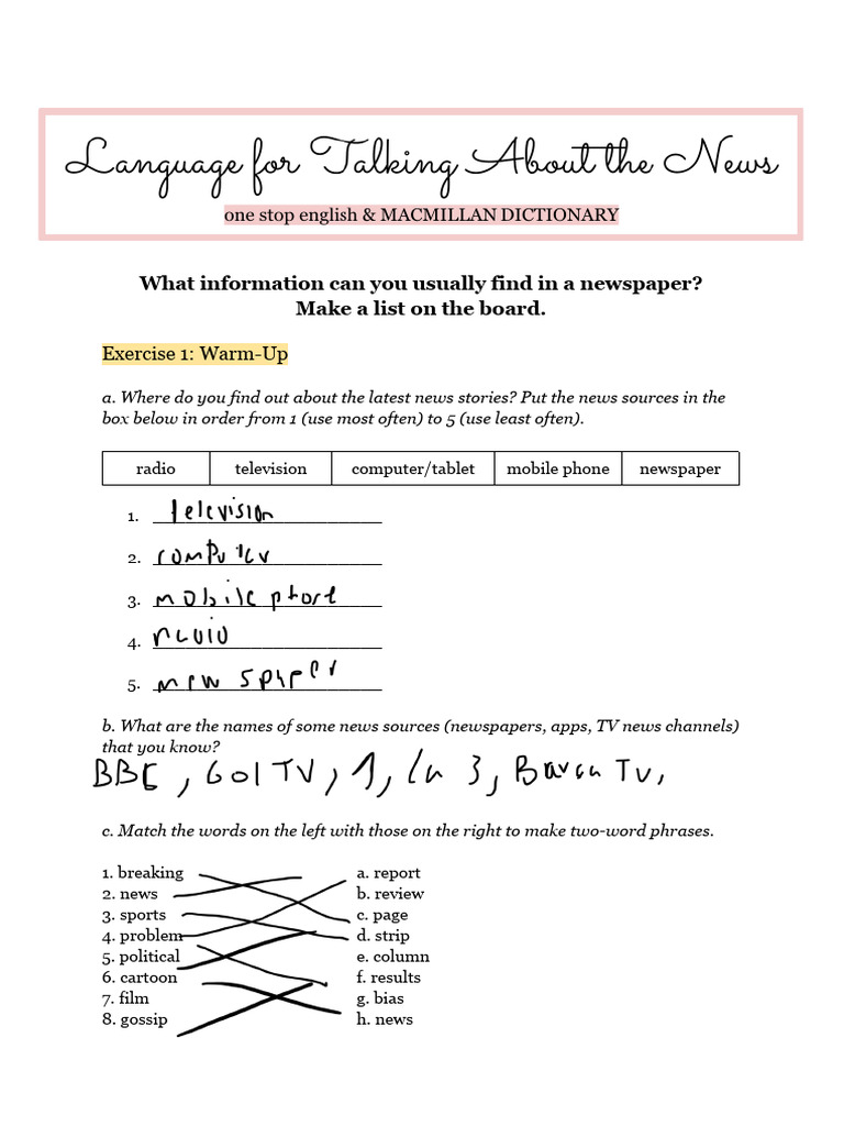 Language For Talking About The News | PDF | News | Newspapers