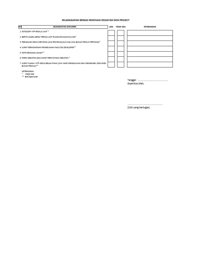 CHECKLIST KEGIATAN NON PROJECT | PDF