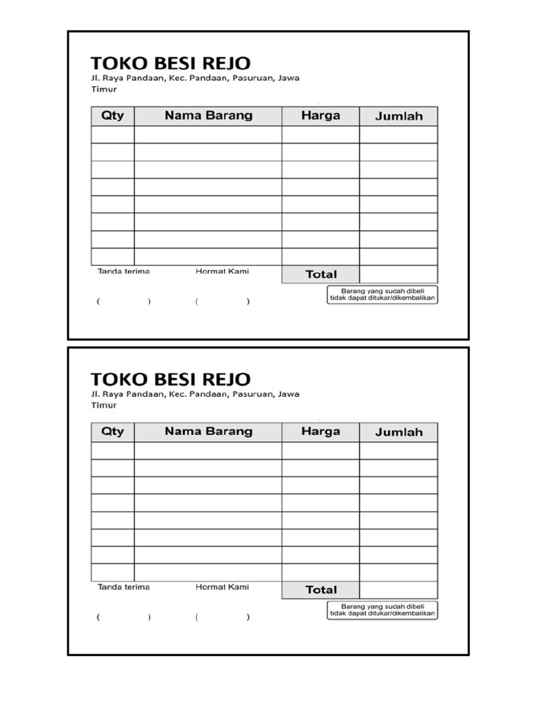 Form Contoh Kwitansi Invoice | PDF