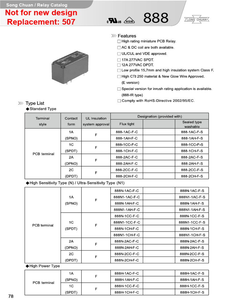 Song Chuan Relay Specifications Catalog | PDF | Relay | Electrical ...