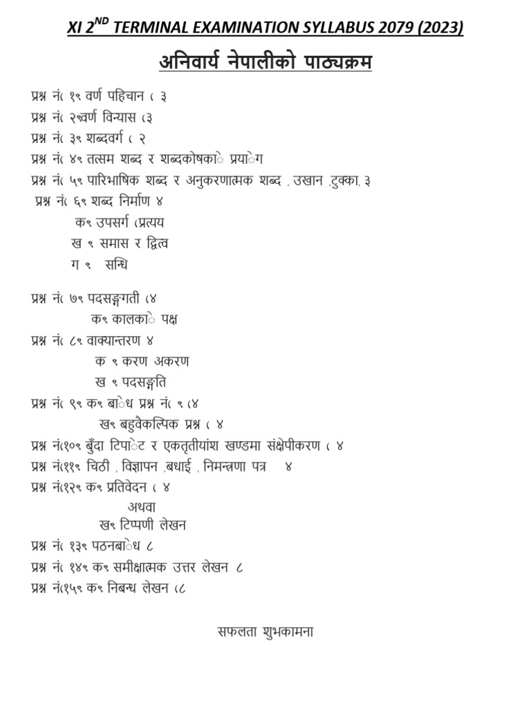Xi 2ND Terminal Examination Syllabus 2079 | PDF | Verb | Part Of Speech