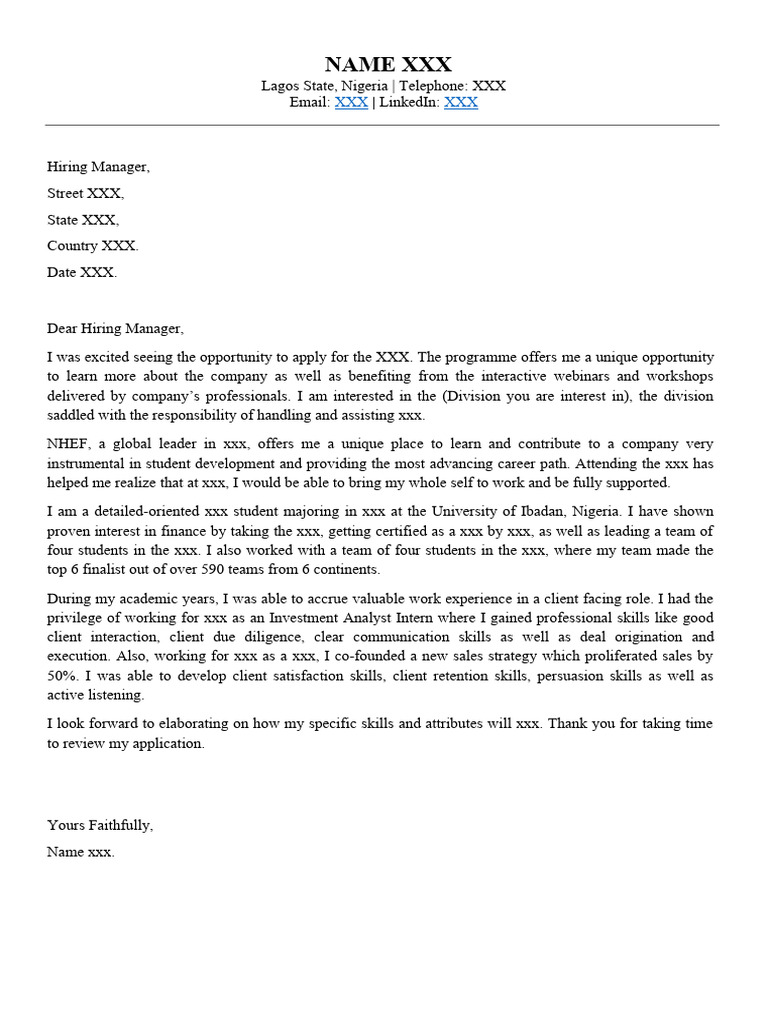 SFC - NHEF Cover Letter Template | PDF