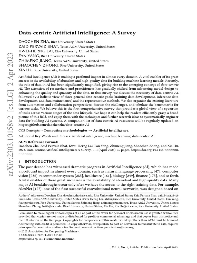 Data-Centric Artificial Intelligence | Download Free PDF | Artificial Intelligence ...