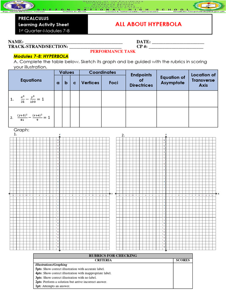 Precalculus - ANSWERSHEET Q1 M7 8 | PDF | Vertex (Graph Theory) | Discrete Mathematics