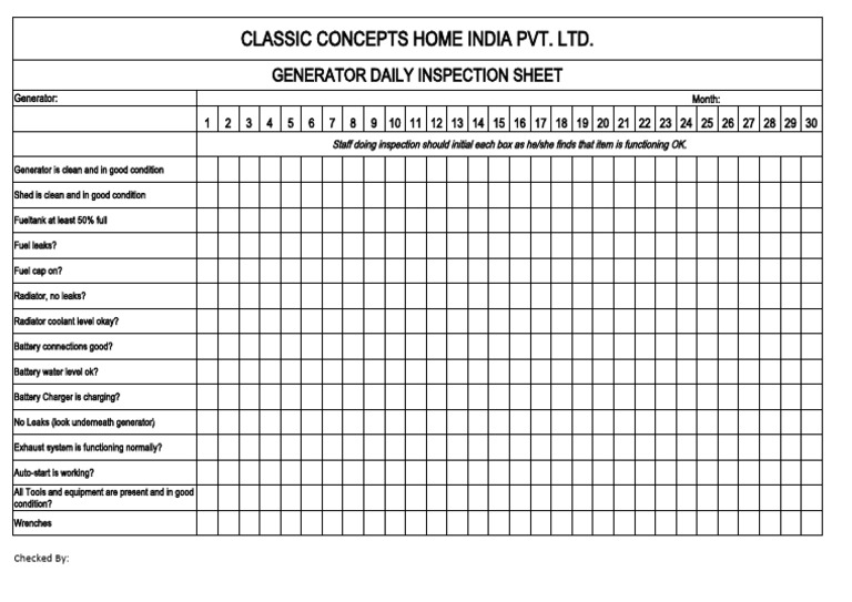 Generator Checklist | PDF