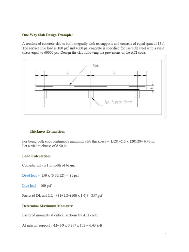 One Way Slab Design Example | PDF | Concrete | Cement