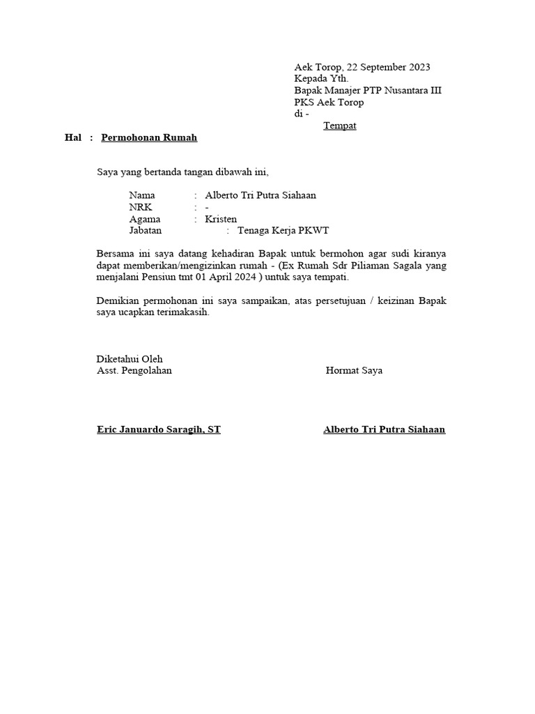 Surat Permohonan Rumah 1 | PDF