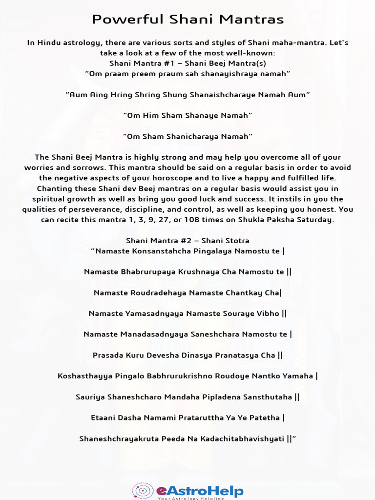 Powerful Shani Mantras for Success | PDF | Mantra | Indian Religions