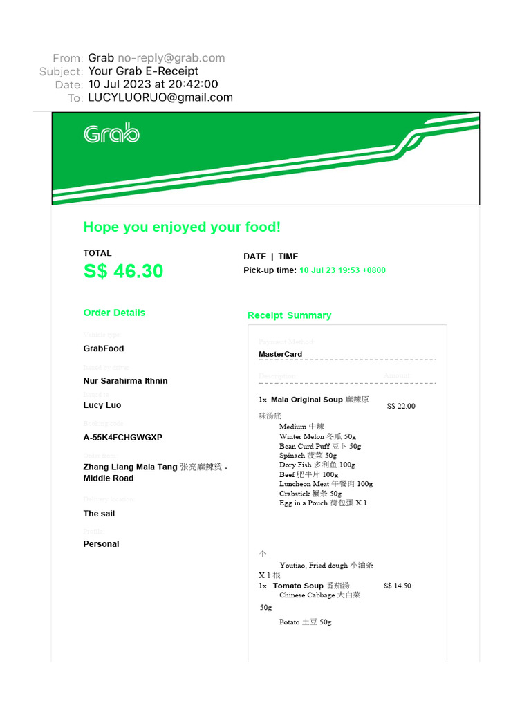 Your Grab E-Receipt | PDF | Eating Behaviors Of Humans | Home