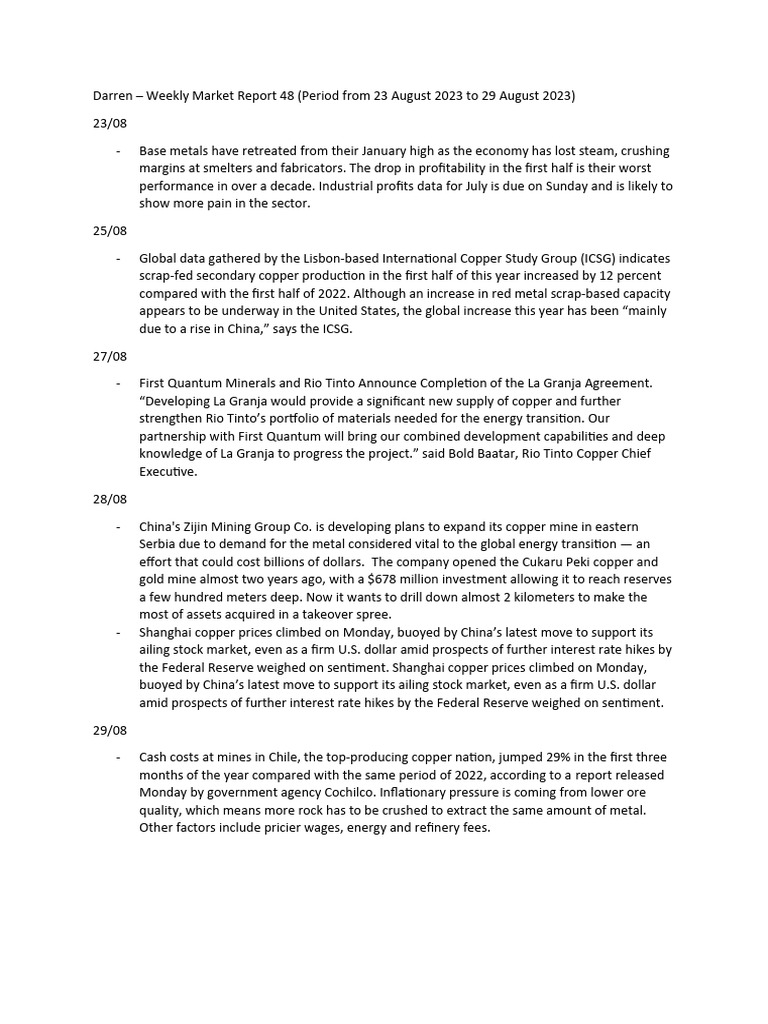 Darren Weekly Report 48 | PDF | Mining | Option (Finance)
