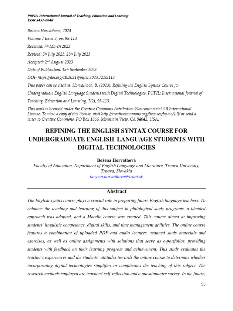 Refining The English Syntax Course For Undergraduate English Language ...
