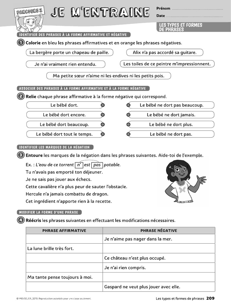 Grammaire Fiches Exercices Au Choix Phrases CM1 | PDF