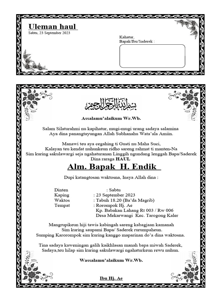 Undangan Haul dalam Bahasa Sunda | PDF