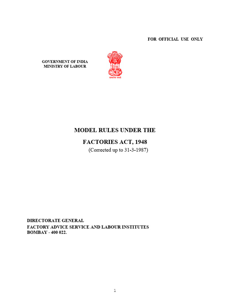 Factory Act 1948: Model Rules Guide | PDF | License | Safety
