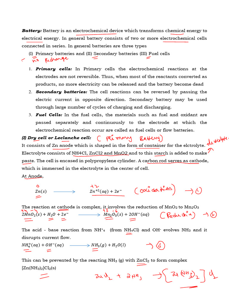 Electro Chemistry - Batteries and Fuel Cells | PDF