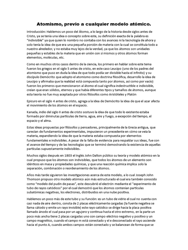 Atomismo | PDF | Átomos | Núcleo atómico