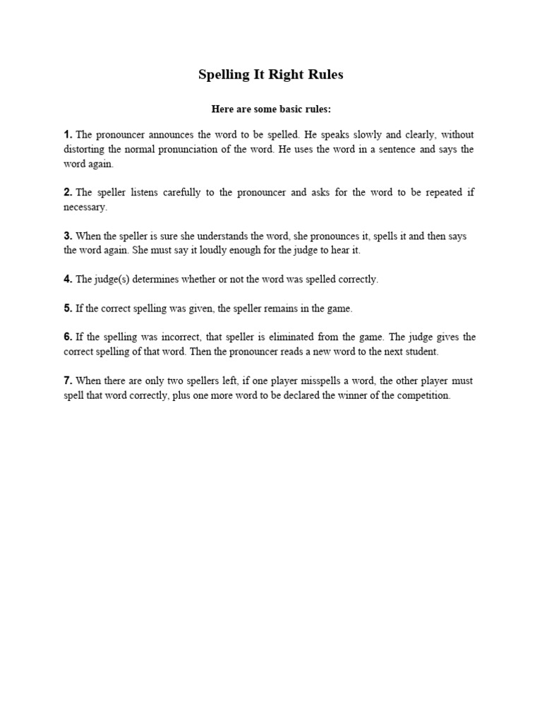 Spelling Bee Rules | PDF