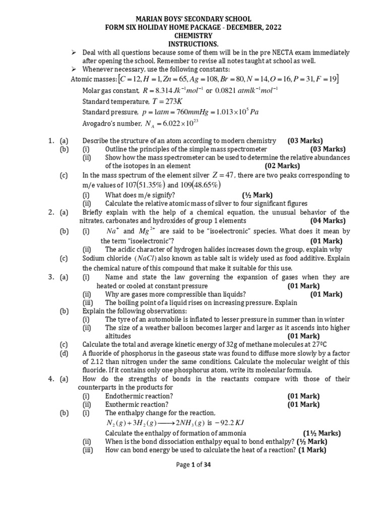 F6 Home Package Chemistry Questions | PDF | Coordination Complex | Chemical Equilibrium