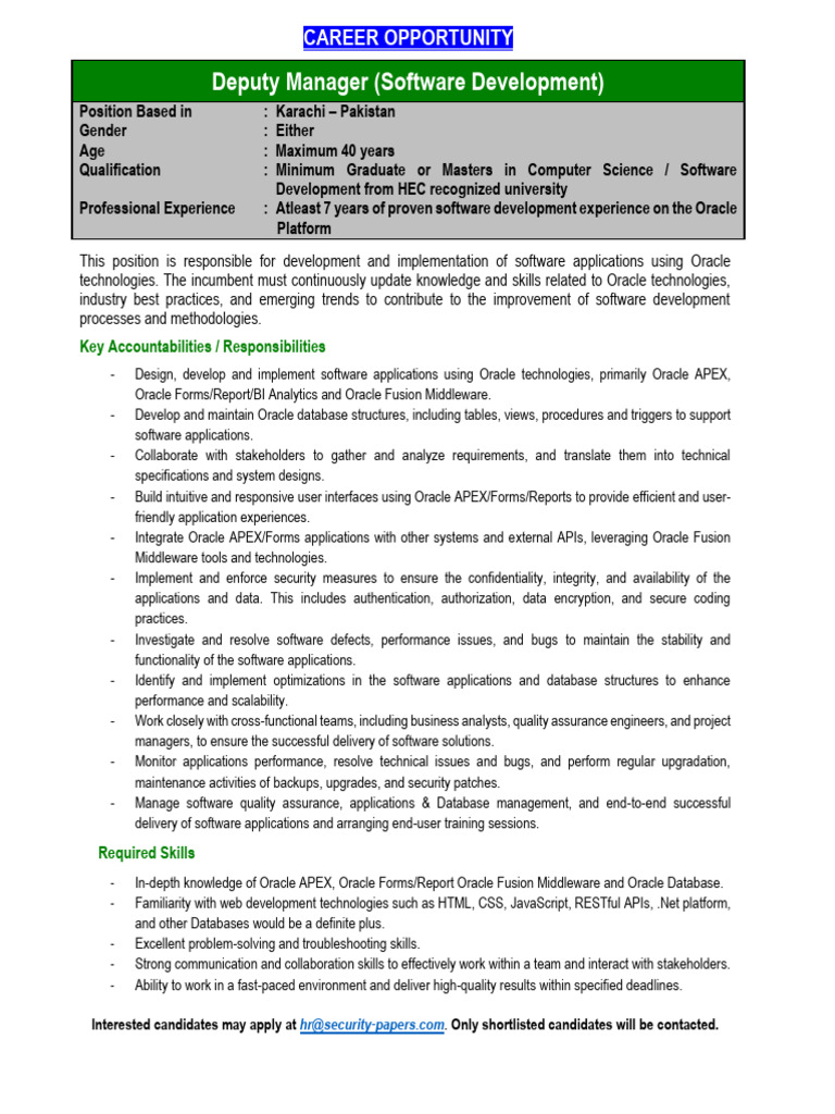 Assistant Manager (Software Development) | PDF | Software | Databases