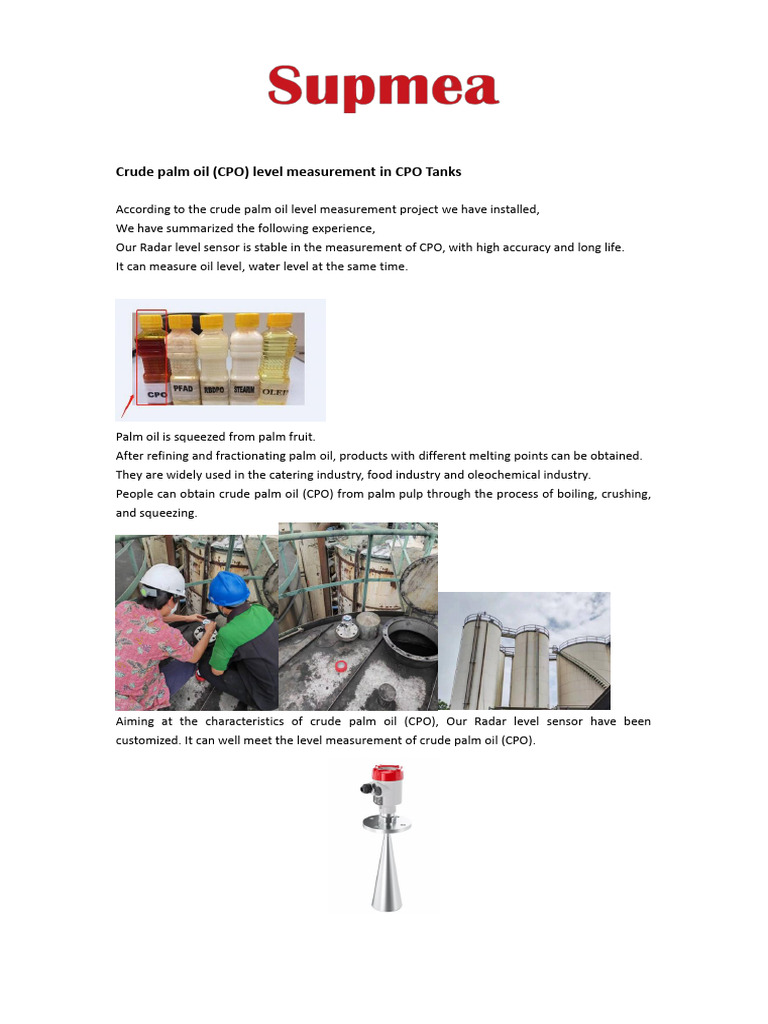 Crude Palm Oil (CPO) Level Measurement in CPO Tanks (SS Version) | PDF
