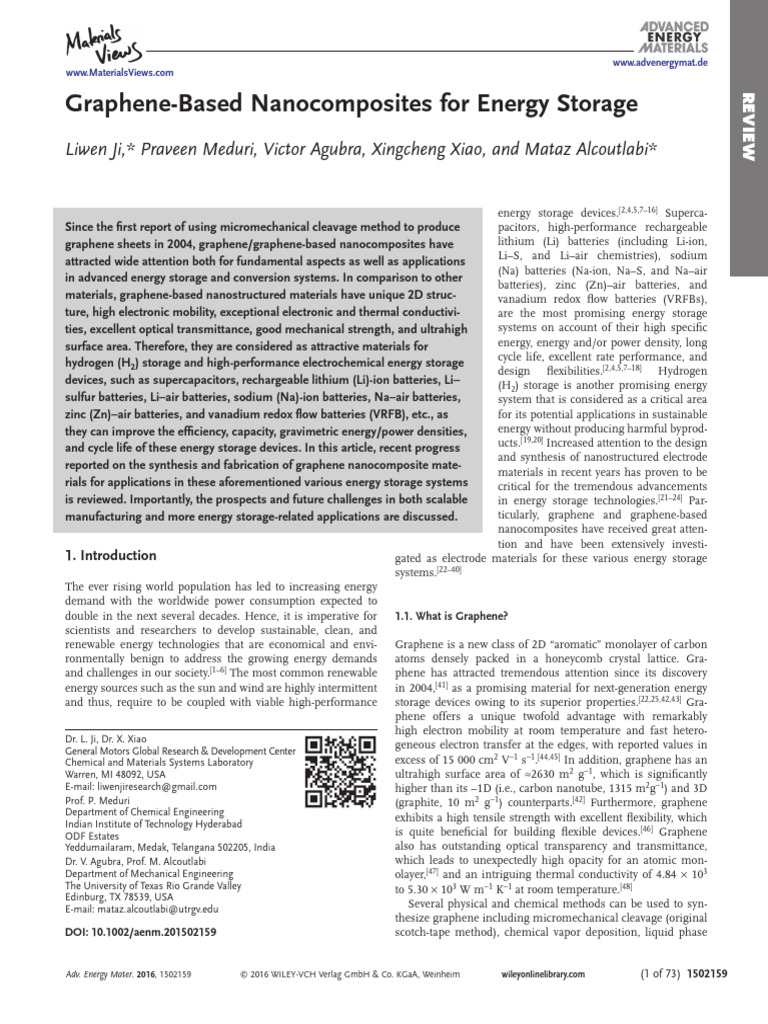 Graphene-Based Nanocomposites For Energy Storage | Download Free PDF ...
