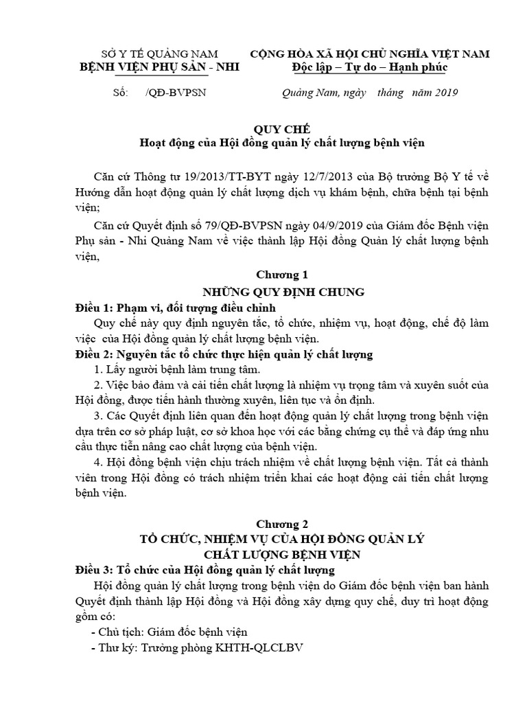 D1.1 - Quy Che Hoat Dong Cua HD QLCL BV | PDF