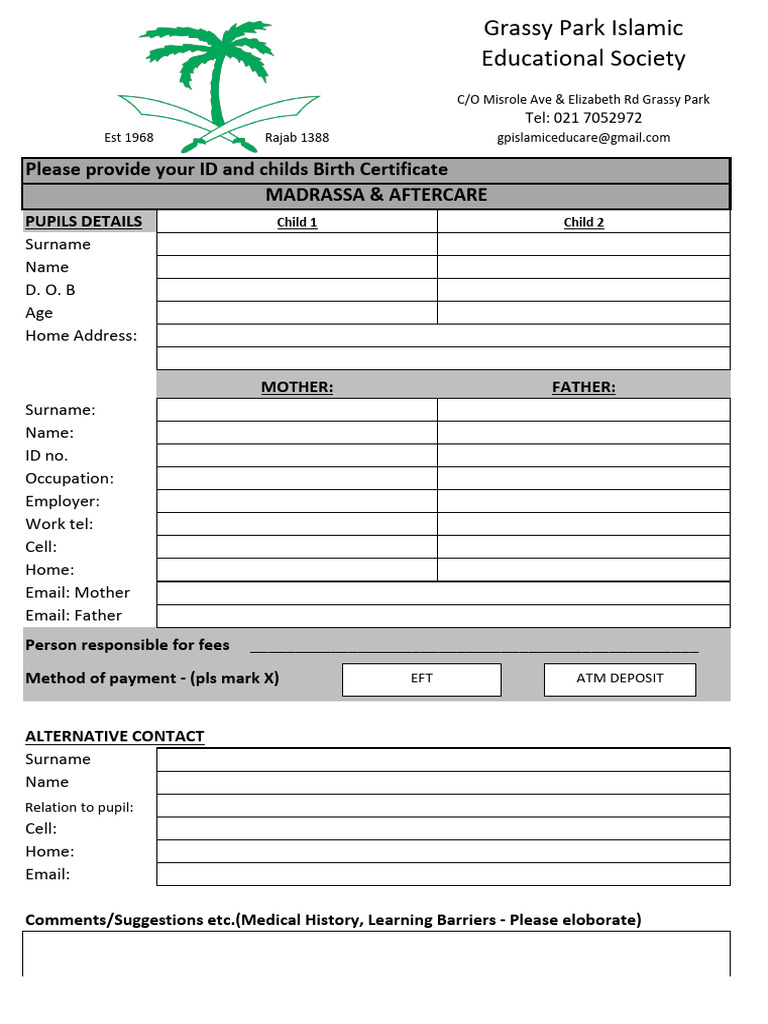 Madrasa Admission Form Details | PDF