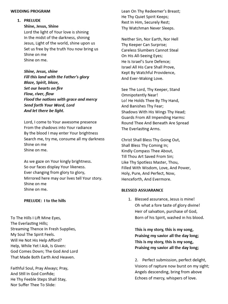 Wedding Program | PDF | Assurance (Theology) | Glory (Religion)