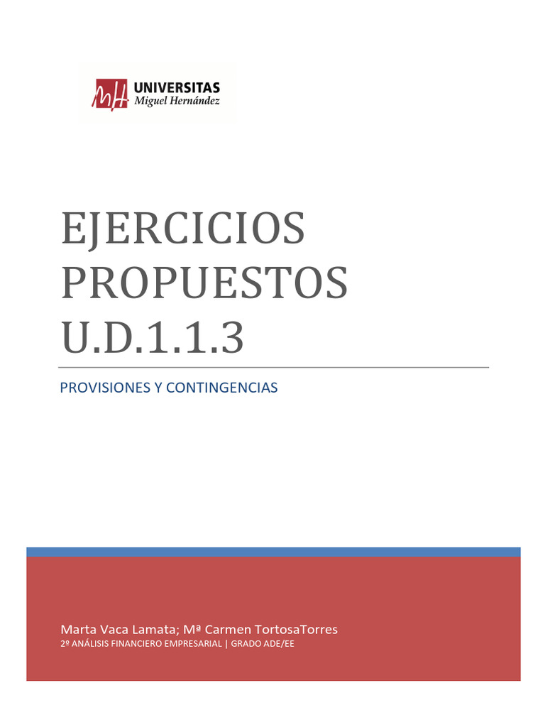 Ejercicios Propuestos U.D.1.1.3 Provisiones y Contingencias | PDF | Daños y perjuicios | Dejar