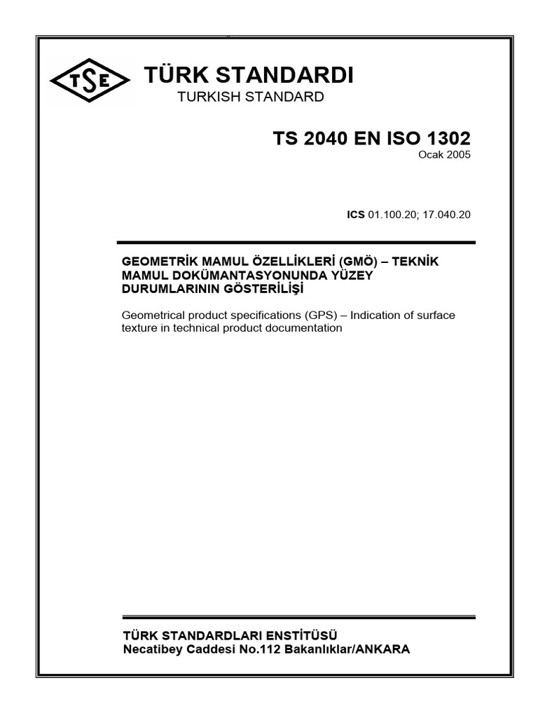 TS 2040 EN ISO 1302 Nisan1999 | PDF