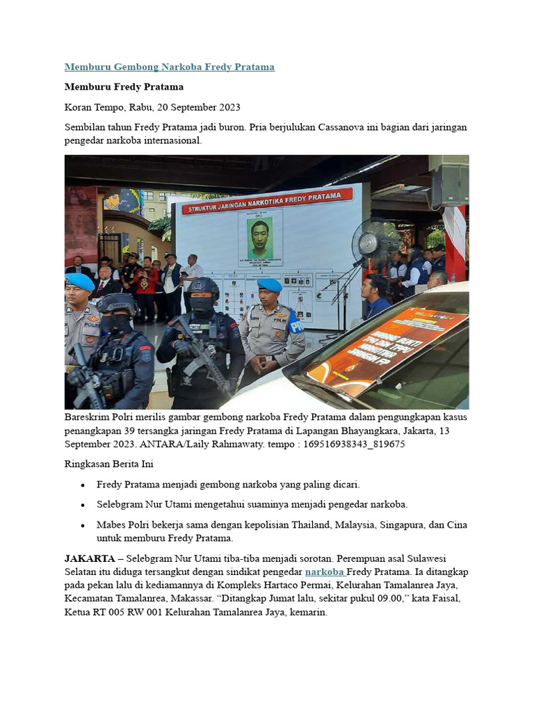 Memburu Gembong Narkoba Fredy Pratama | PDF