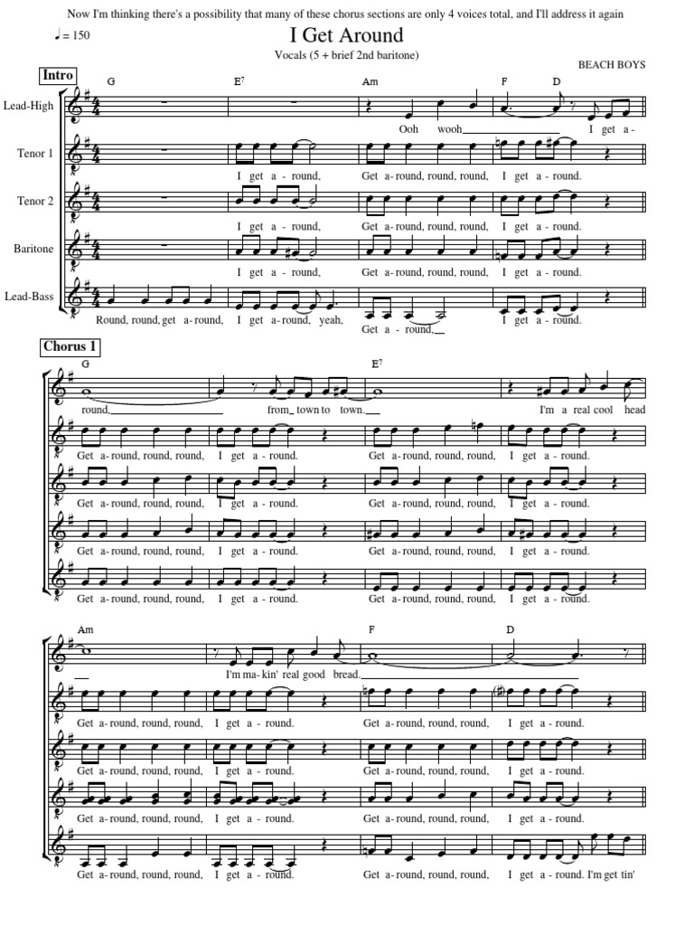 "I Get Around: Vocal Parts & Chords" | PDF | Compositions | Performing Arts