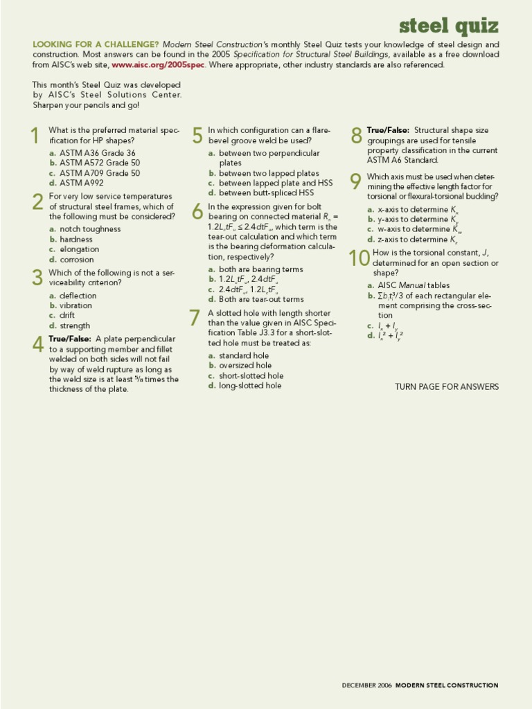 Steel Quiz | PDF | Structural Steel | Buckling