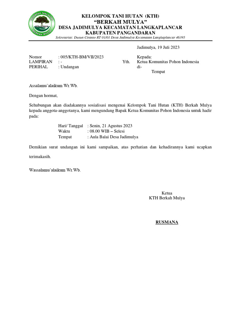 Surat Undangan KTH | PDF