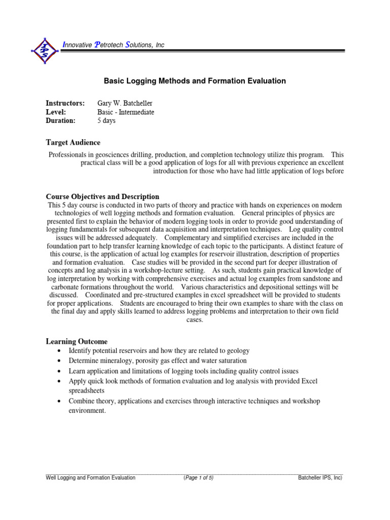 Basic Logging Methods and Formation Evaluation | PDF | Physical Sciences