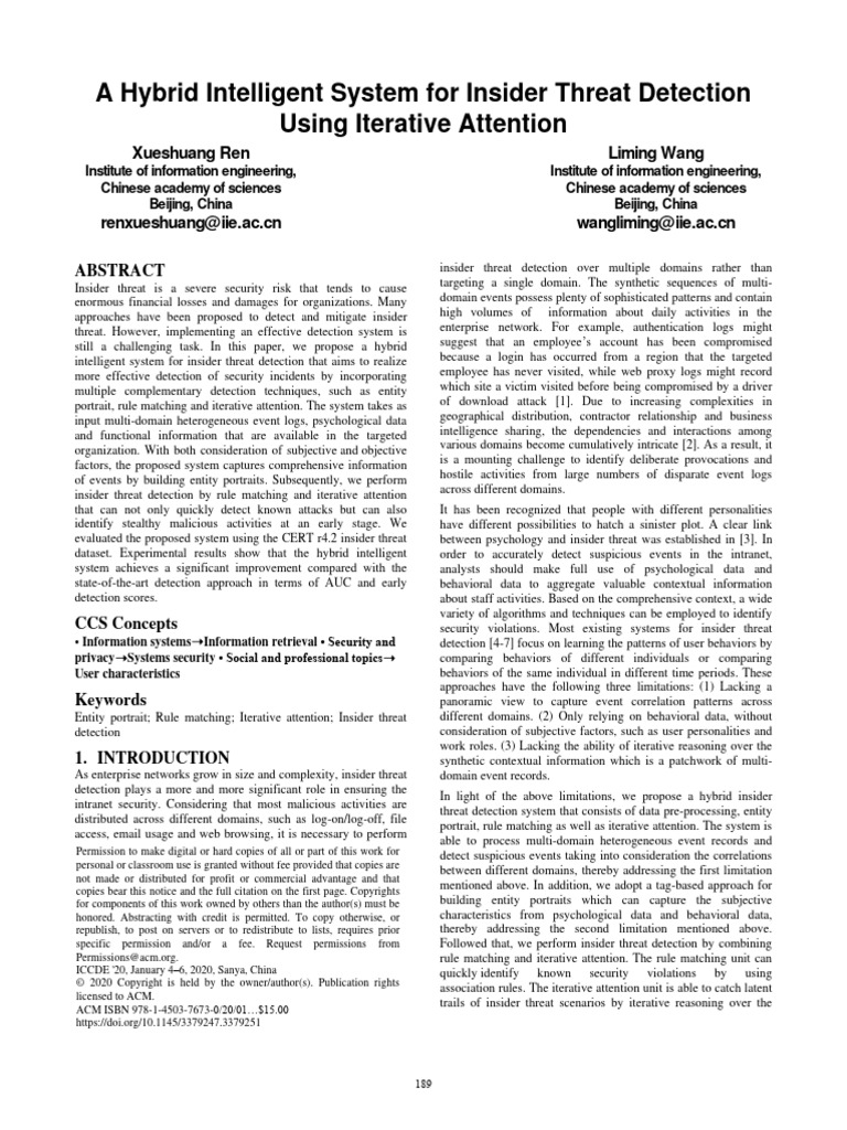 Ahybrid Intelligent System For Insider Threat Detection Pdf Tag Metadata Computer Network