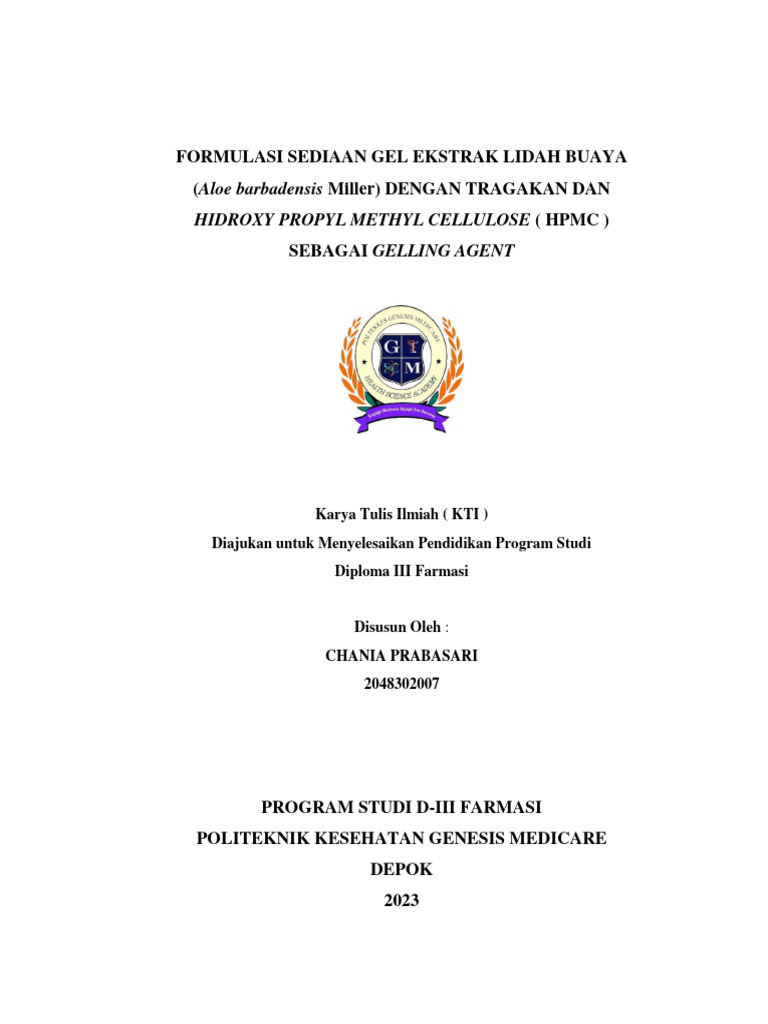 Gel Lidah Buaya dengan HPMC dan Tragakan | PDF