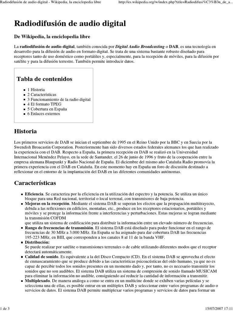 DAB - Digital Audio Broadcasting | PDF | Tecnología de información y ...