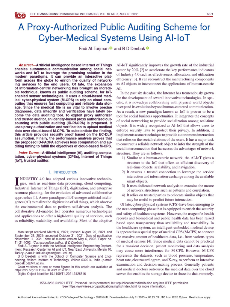 A Proxy Authorized Public Auditing Scheme For Cyber Medical Systems Using Ai Iot Pdf