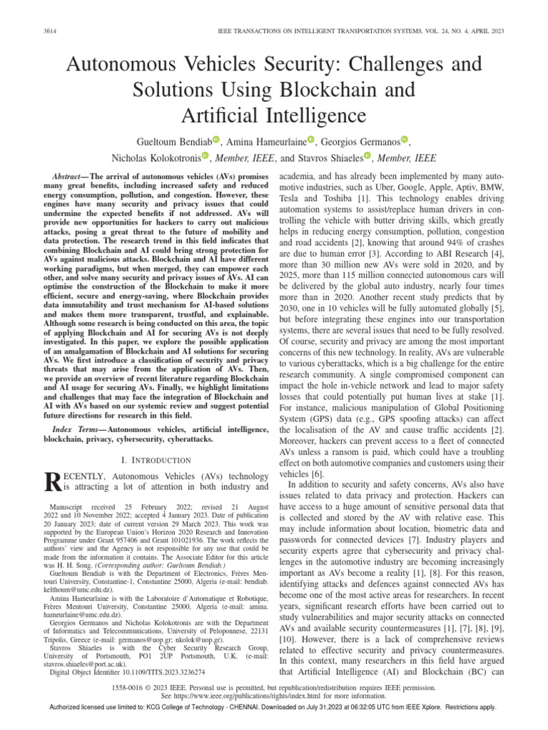 Autonomous Vehicles Security Challenges and Solutions Using Blockchain ...