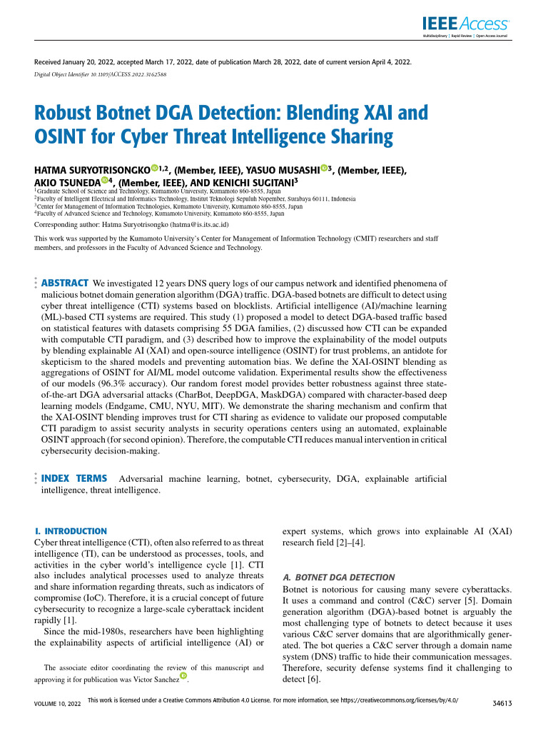 Robust Botnet Dga Detection Blending Xai And Osint For Cyber Threat Intelligence Sharing Pdf