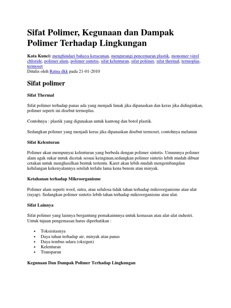 Sifat Polimer | PDF | Sains & Matematika
