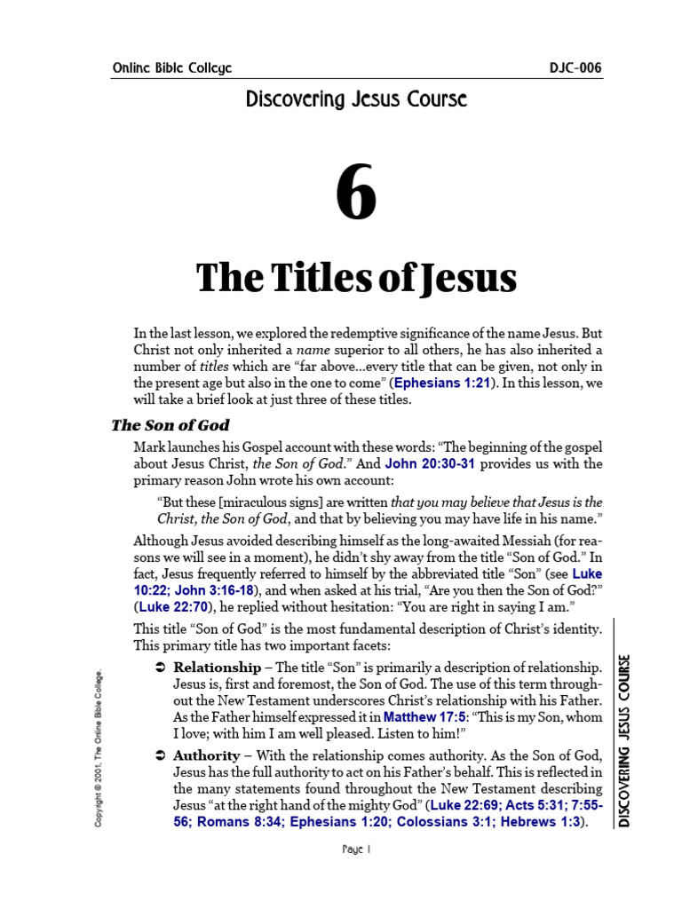 The Titles of Jesus | PDF | Jesus | Gospel Of Matthew