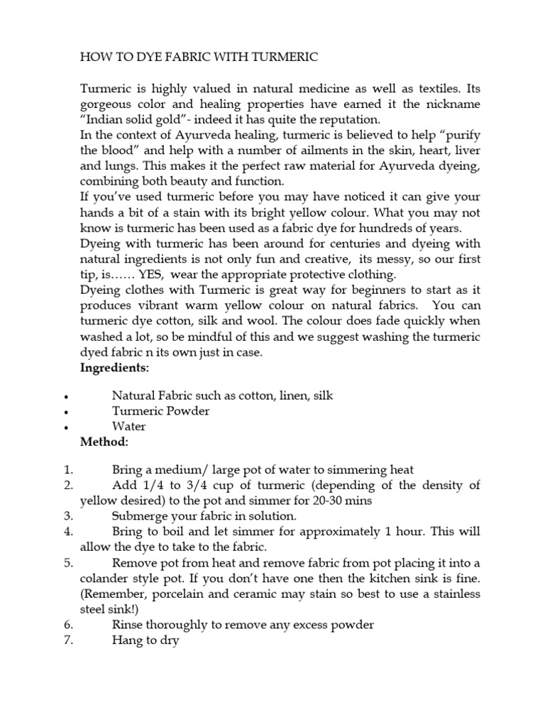 How To Dye Fabric With Turmeric | PDF | Dyeing | Textiles