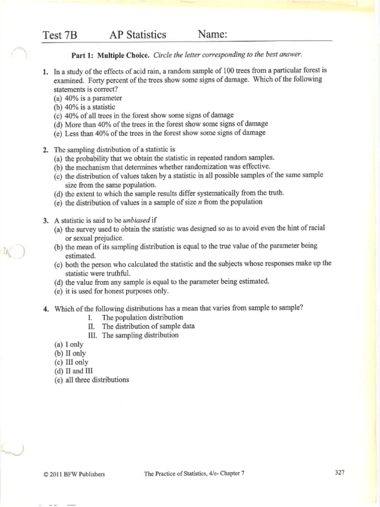 AP Statistics Chapter 7 Review | PDF